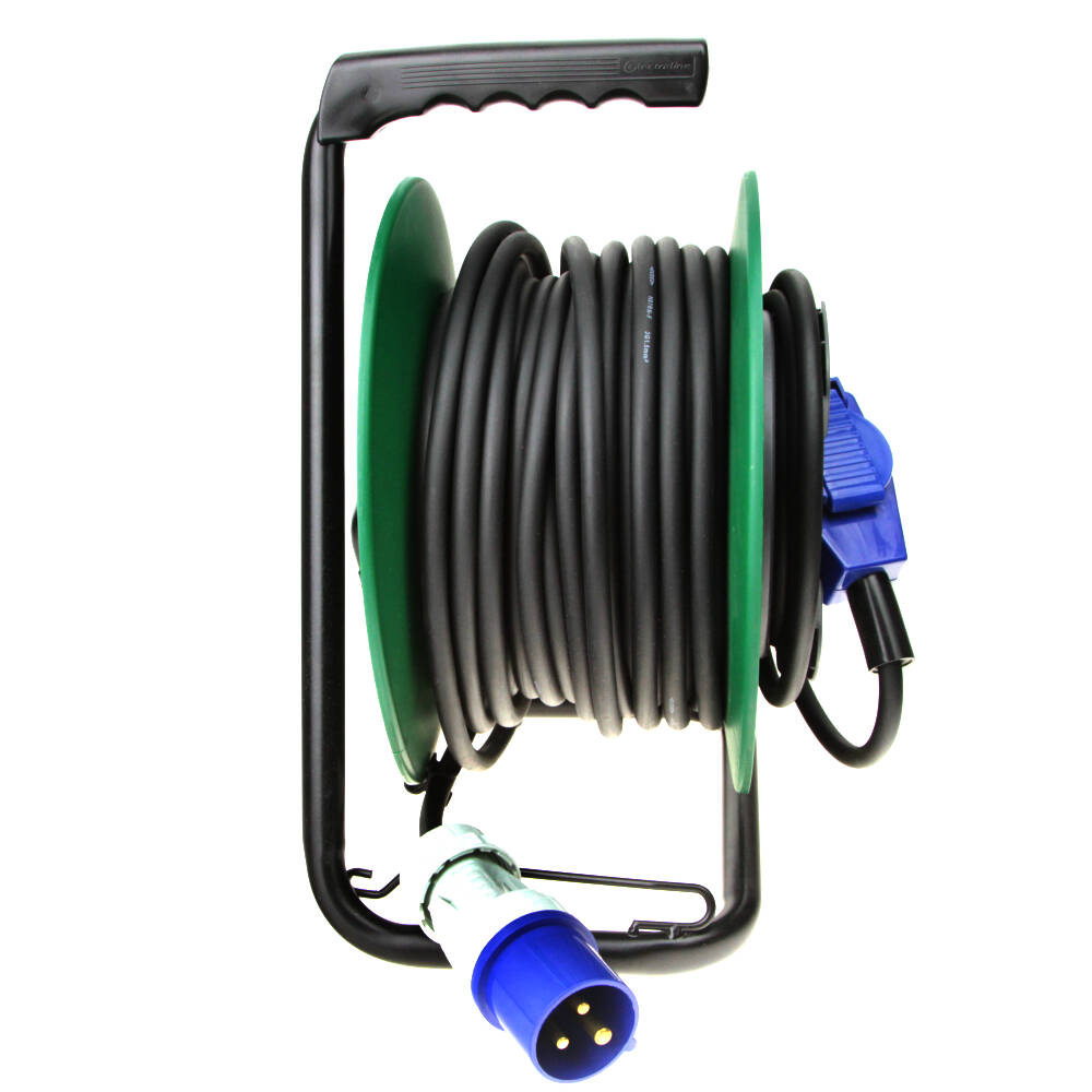 Neoprene CEE Schuko camping extension cable 25m with crank, IP44 ...